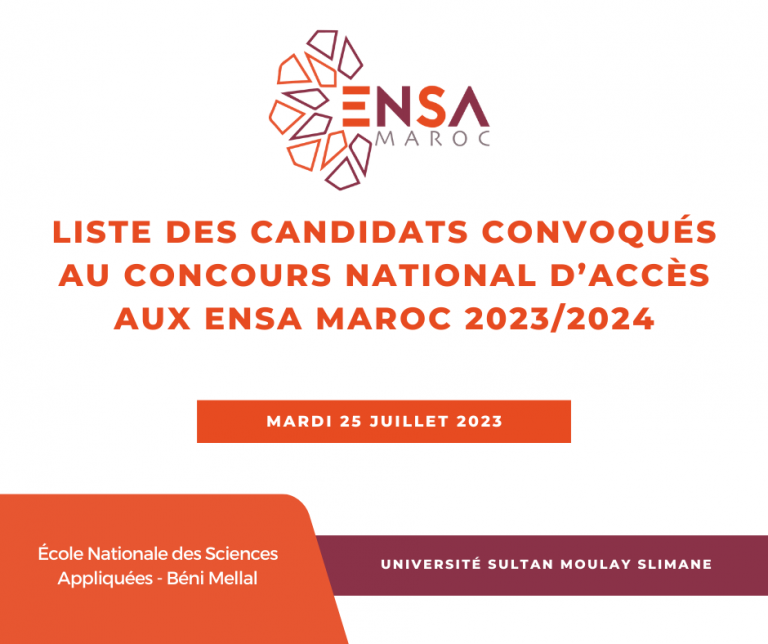 Concours National Commun d'Accès aux ENSA MAROC 2023/2024 - ENSA Béni Mellal